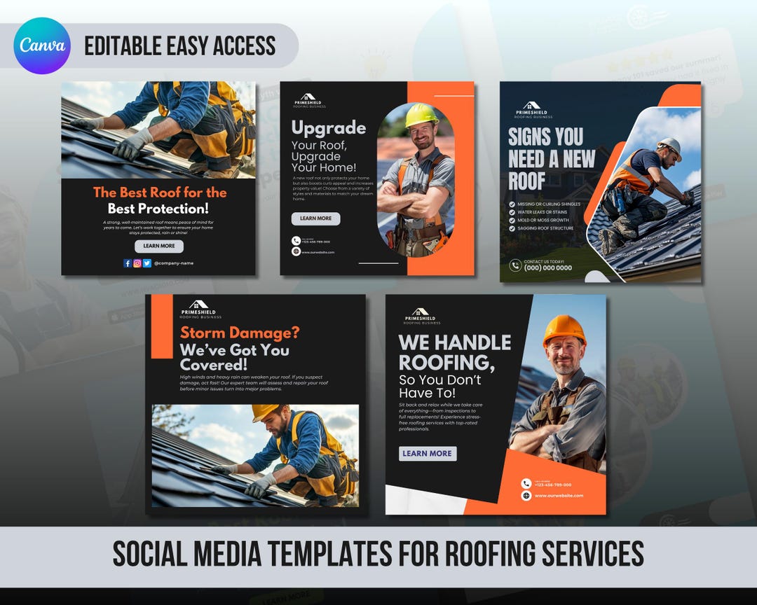 Social Media Template Pack for Roofing | Roofing Company Marketing ...
