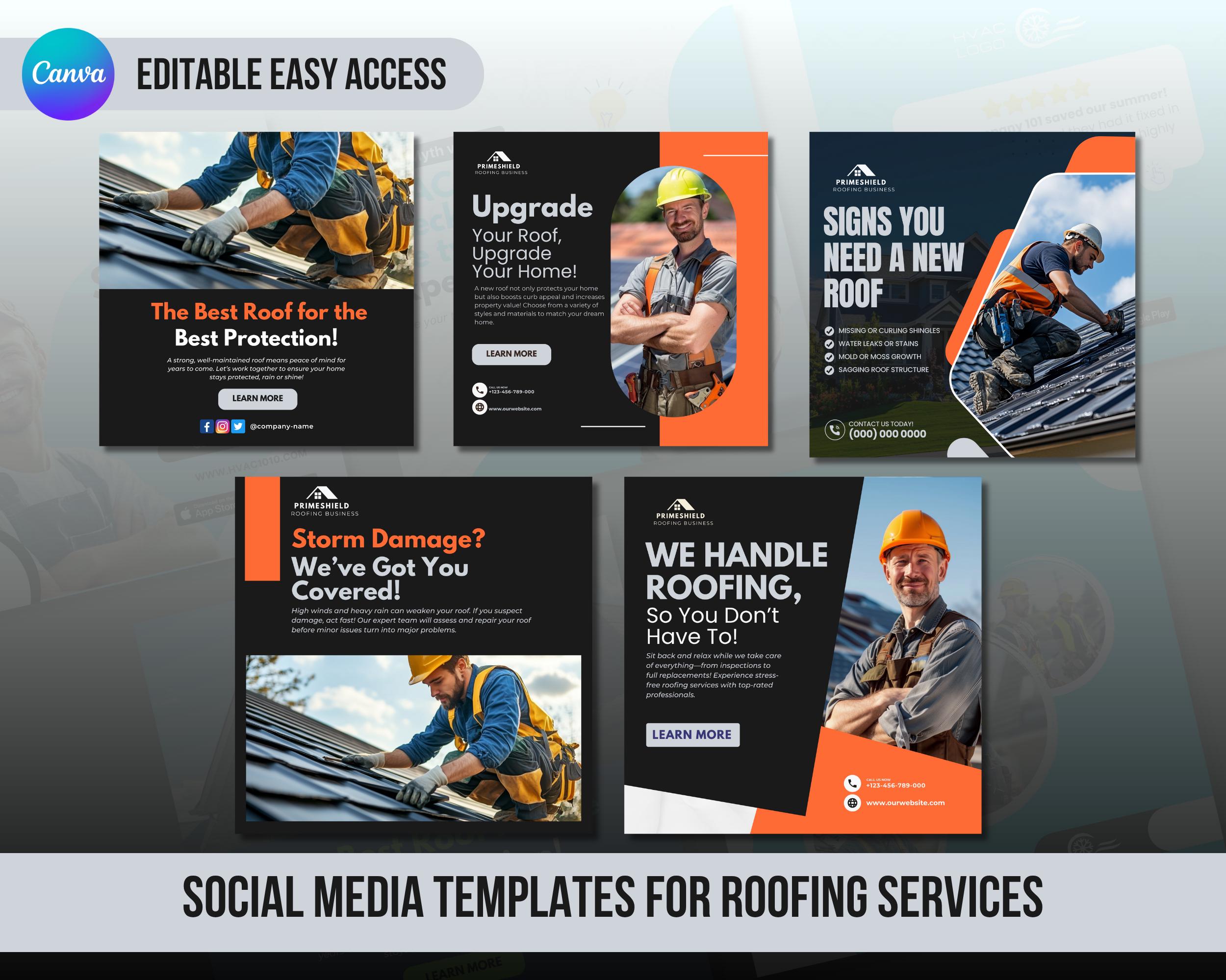 Social Media Template Pack for Roofing | Roofing Company Marketing ...