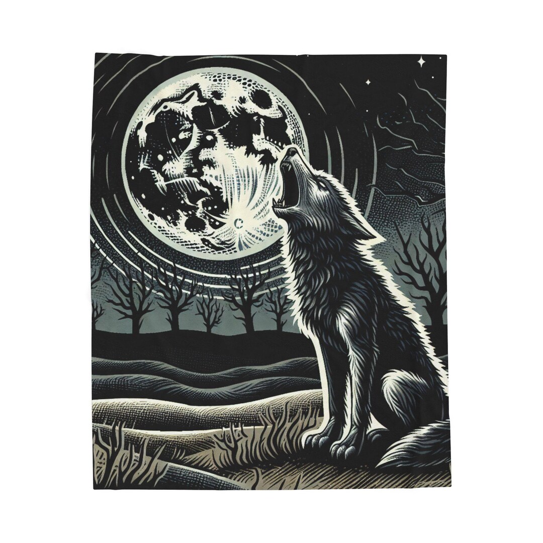 Wolf Howling at Moon Velveteen Plush Blanket: Cozy Animal Lover Throw ...