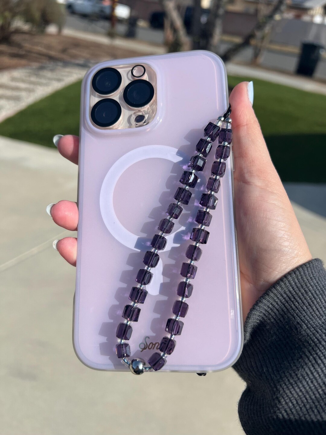 Dark Purple Sparkle Cube Charm | Phone Charm | Crystal Cube Bead Charm ...