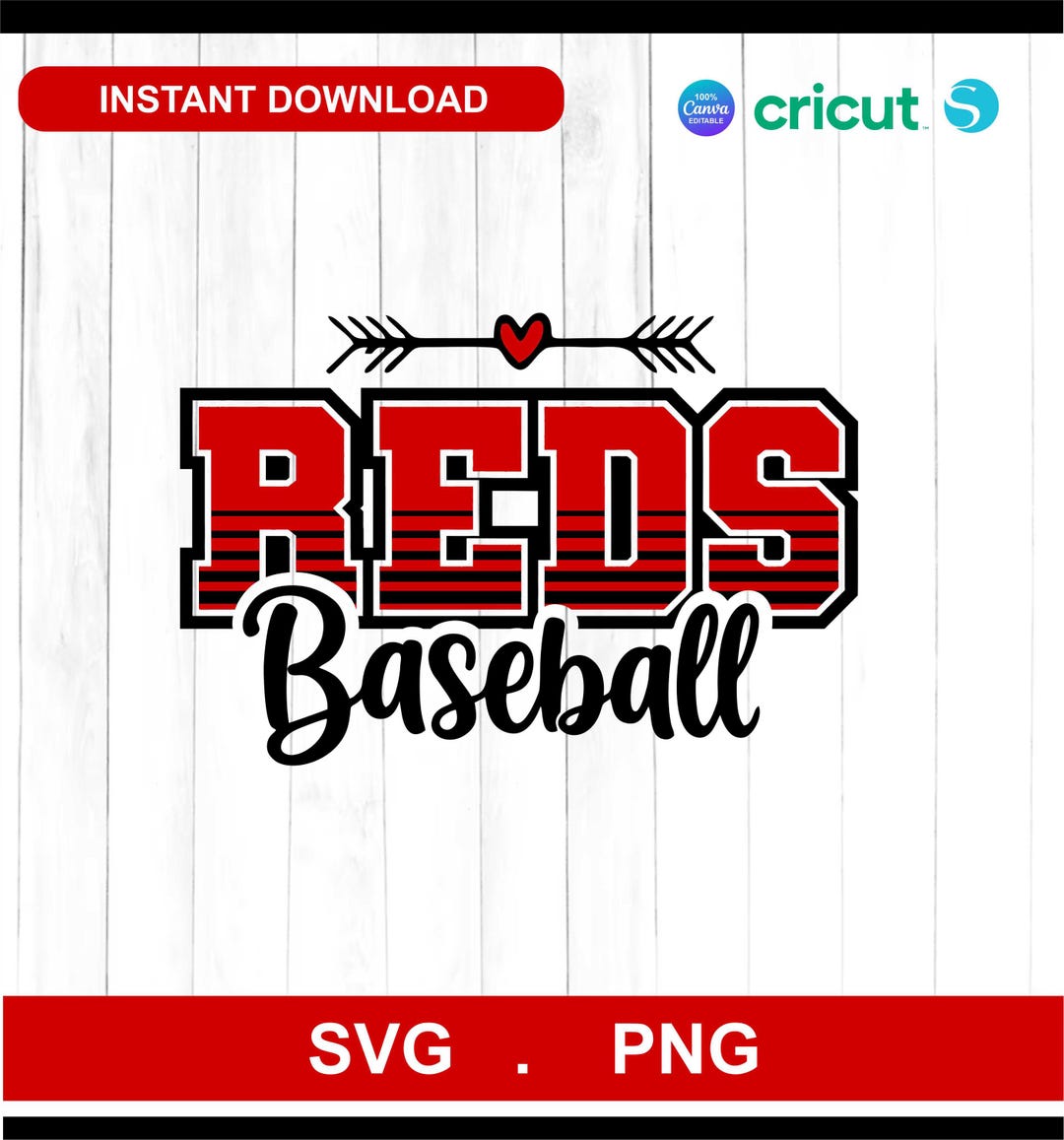 Reds Baseball Heart Design SVG | Reds PNG | Reds T-shirt | Reds ...