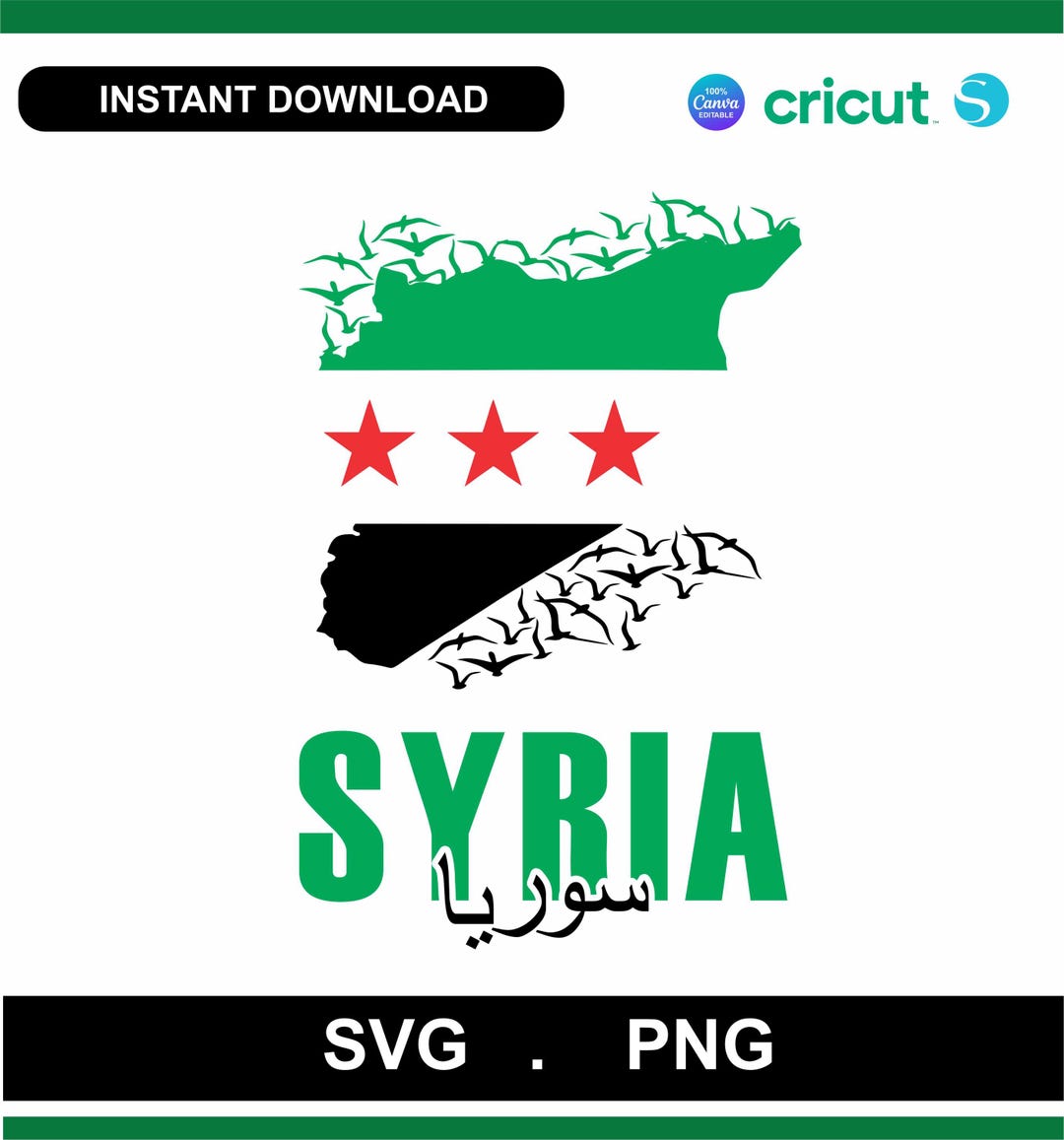 Syrian Freedom Flag Digital Download for White Background - Revolution ...