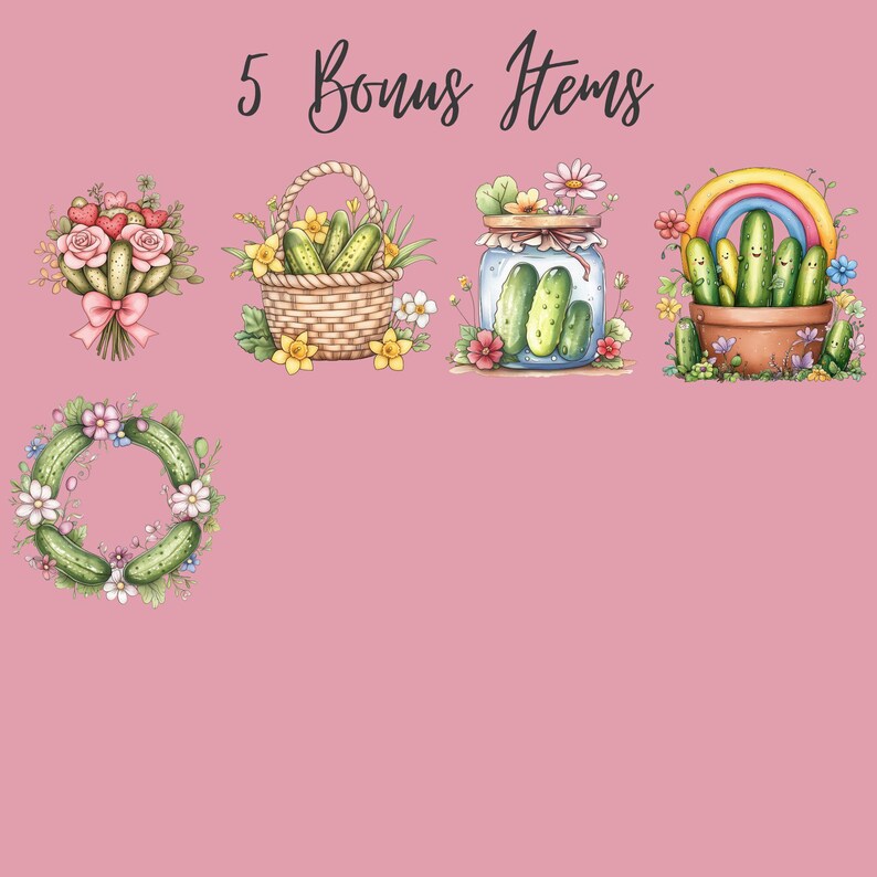 Happy Pickles Spring Clipart PNG - Cute Floral Food Characters Set ...