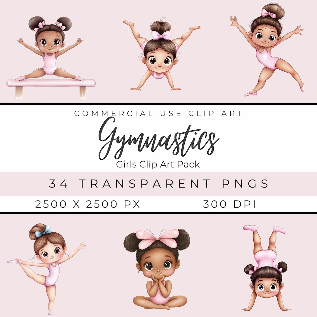 Watercolor Gymnastics Clipart - Digital Girls Sports Graphics ...