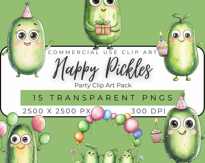 Happy Pickles Party Clipart PNG - Fun Food Character Celebration Set ...