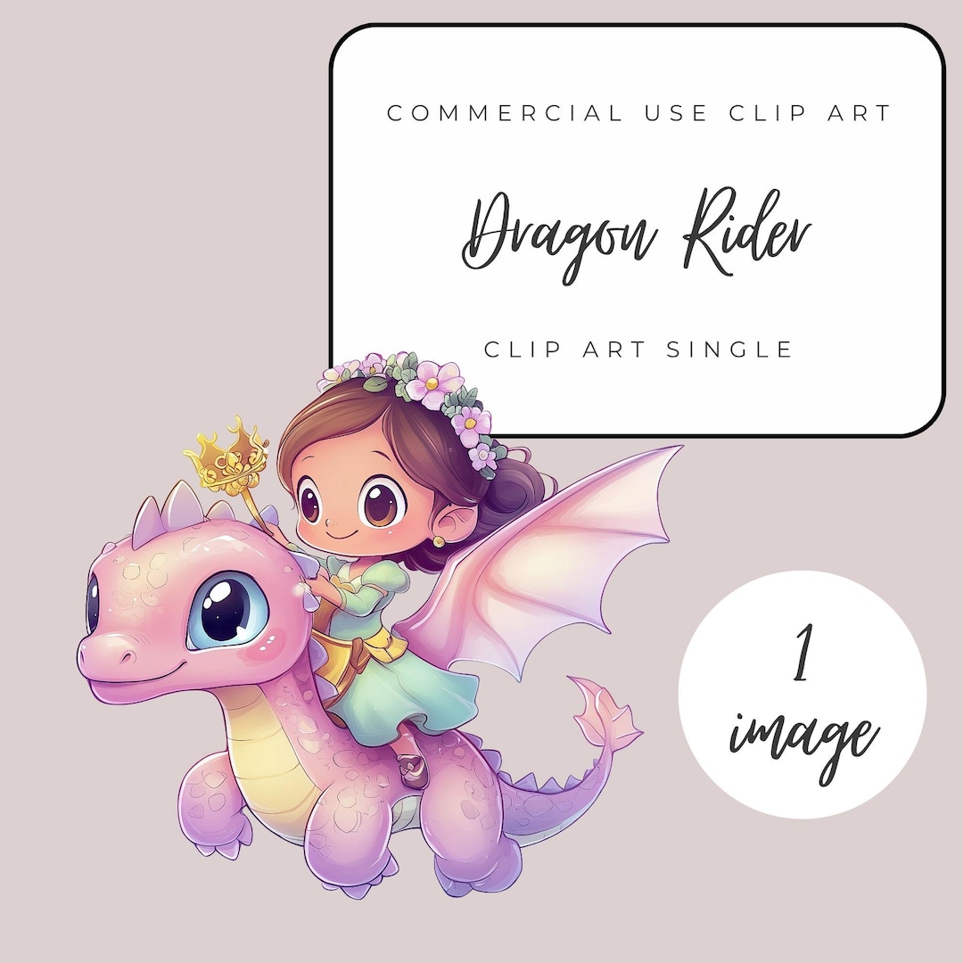 Dragon Rider Clipart - Cute Baby Dragon - Fantasy Book Lover Gift ...