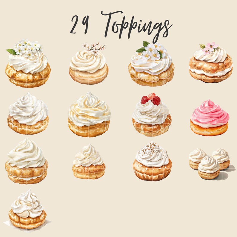 Cream Puff Clipart – Dessert Illustrations, Bakery Graphics (PNG ...