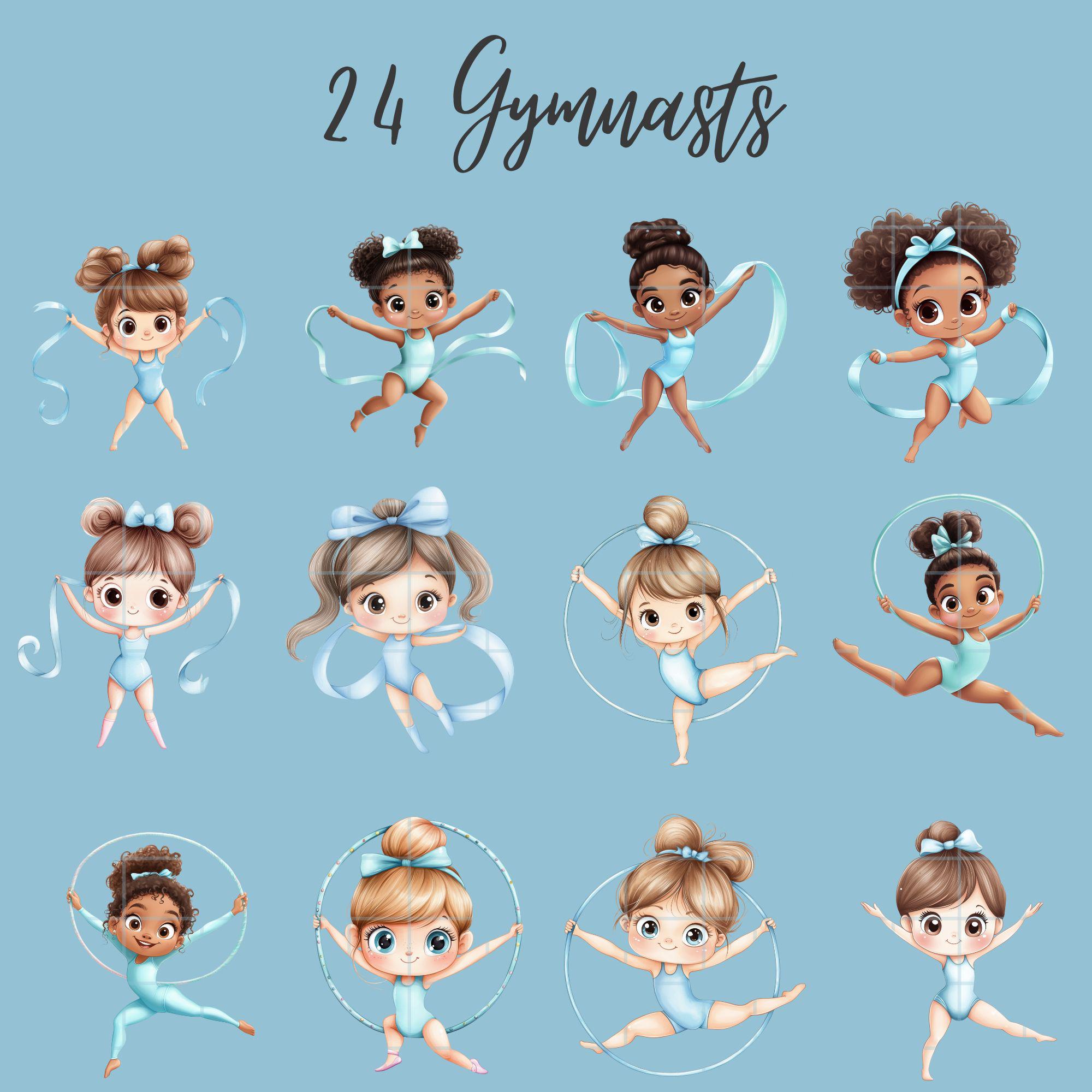 Watercolor Gymnastics Clip Art - Acrobatics Clipart - Kids Sports ...