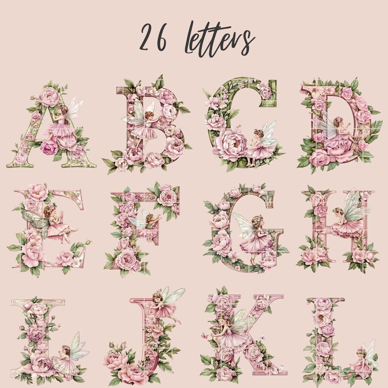 Flower Fairy Alphabet Clipart PNG - Magical Botanical Letters Set ...