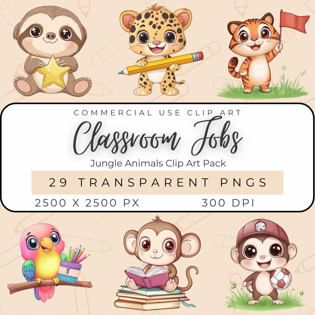 Jungle Classroom Jobs Clipart Pack Safari Animal Classroom Labels Decor ...