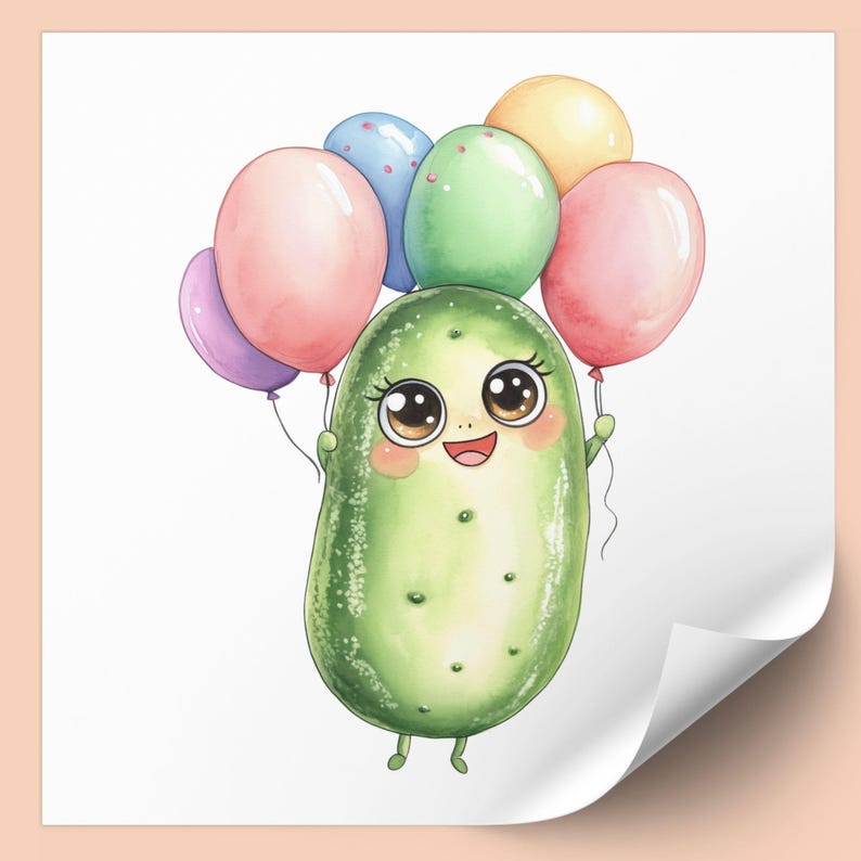 Happy Pickle Party Clipart PNG - Kawaii Food Character (digital ...
