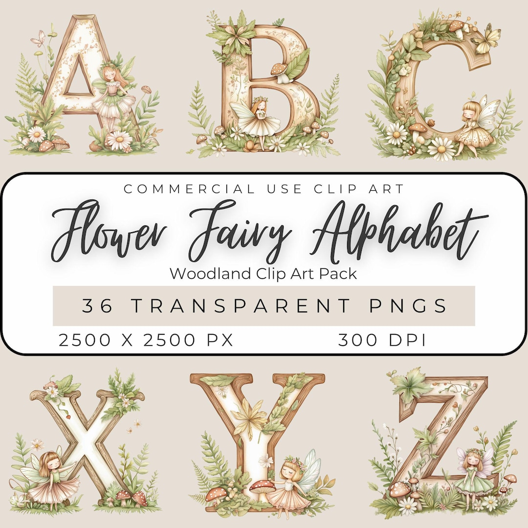 Fairy Alphabet Clip Art - Colorful Flower Letters - Digital Art for ...