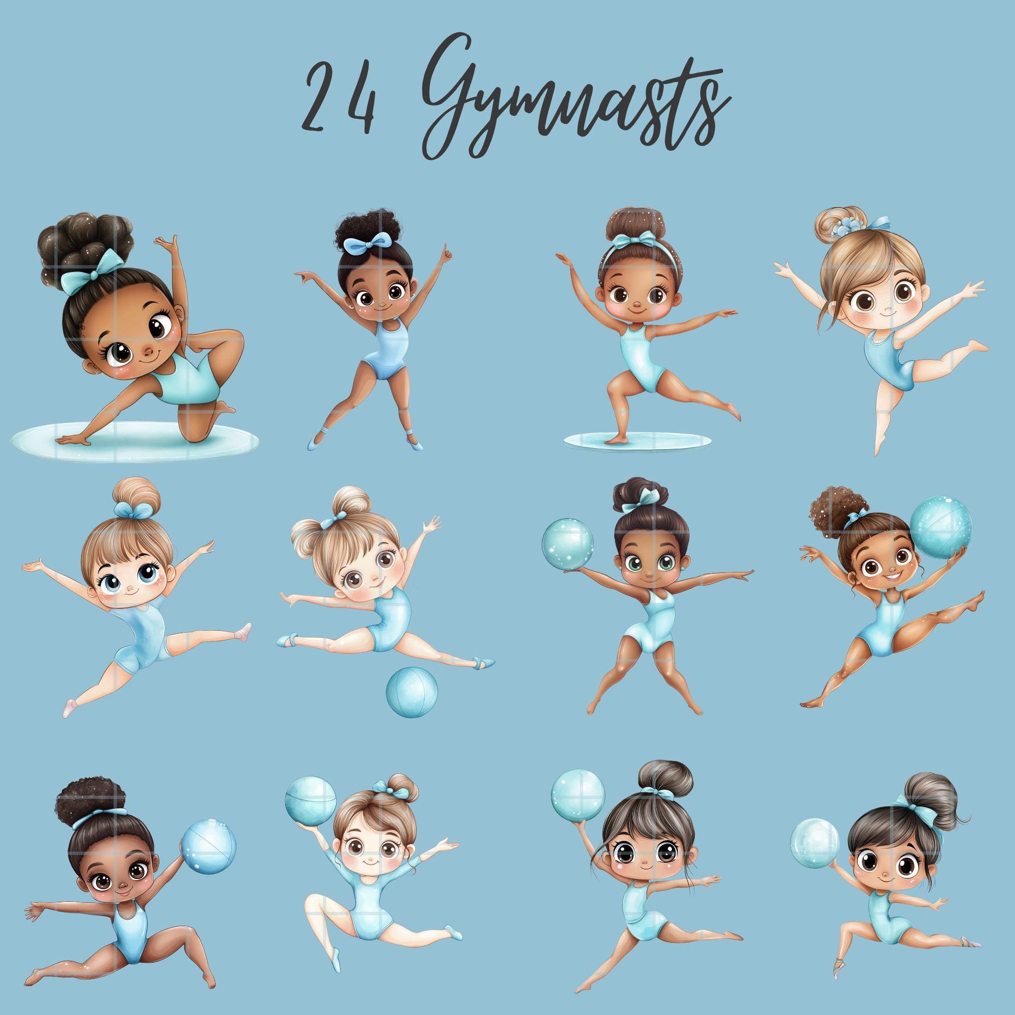 Watercolor Gymnastics Clip Art - Acrobatics Clipart - Kids Sports ...