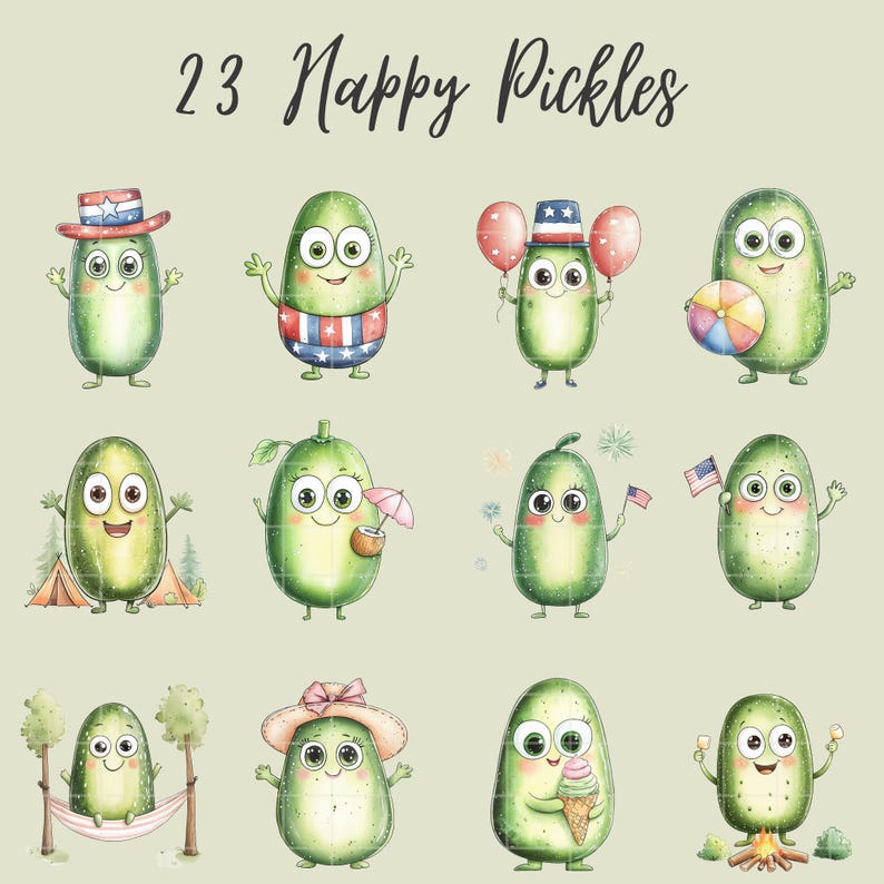Happy Pickles Summer Clipart PNG - Cute Fun Food Characters Set ...