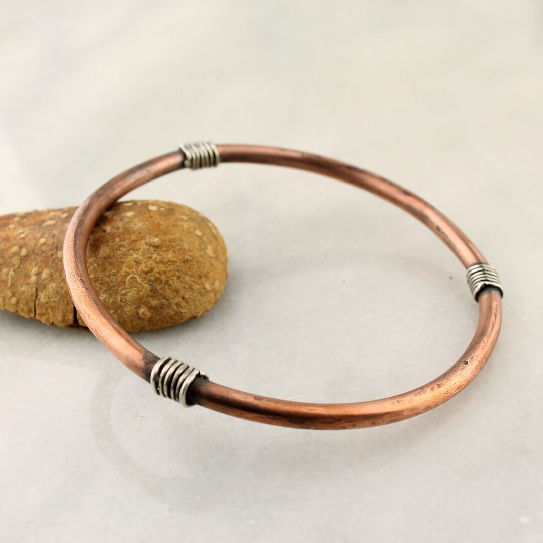 Antique Copper and Sterling Silver Bangle Bracelet, Stacking Bangles ...