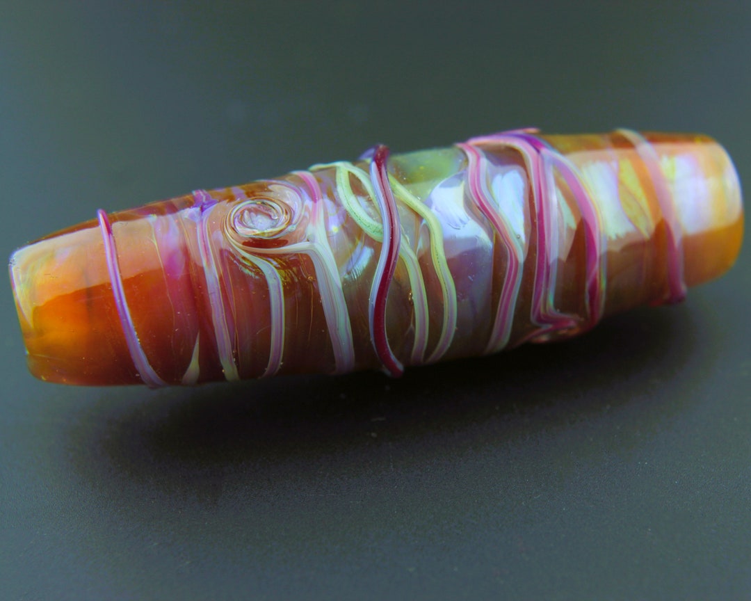 Lampwork Bead Glass Long Focal, Iridescent Topaz, Purple, Blue, Gold - Etsy