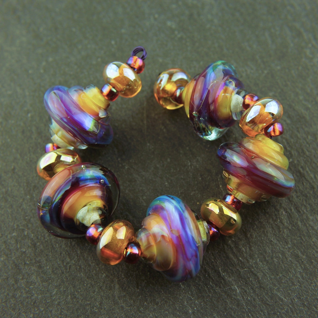 Lampwork Beads Set, Iridescent Topaz, Purple, Baroque Art Glass - Etsy