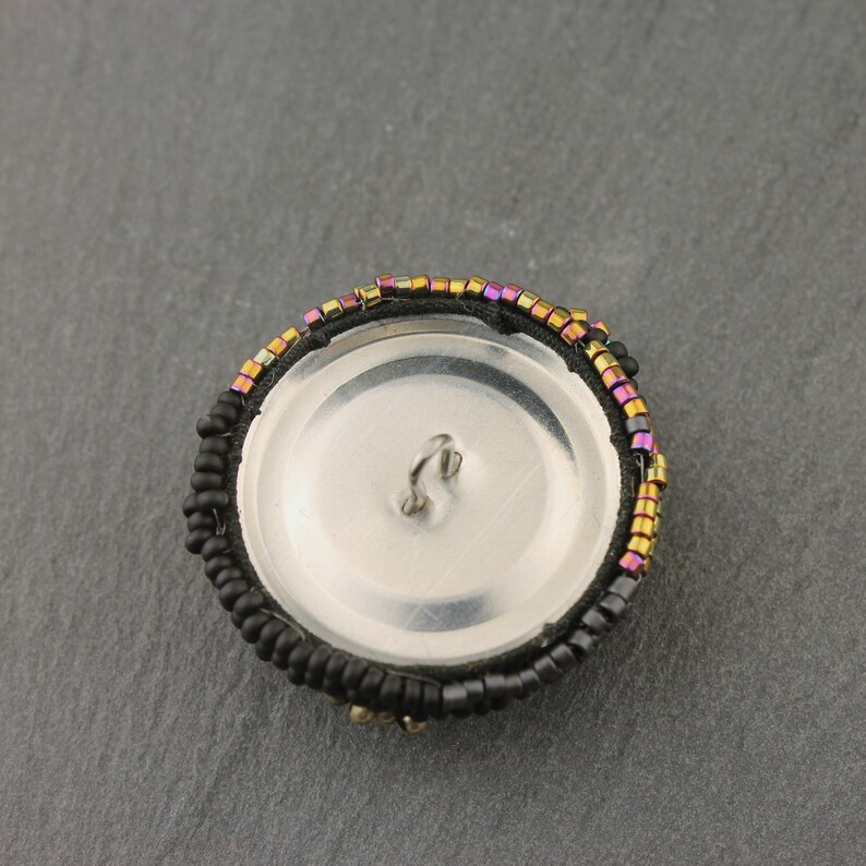 Hand Beaded Button: Mother of Pearl, Seed Beads, Black Gold Gray - Etsy