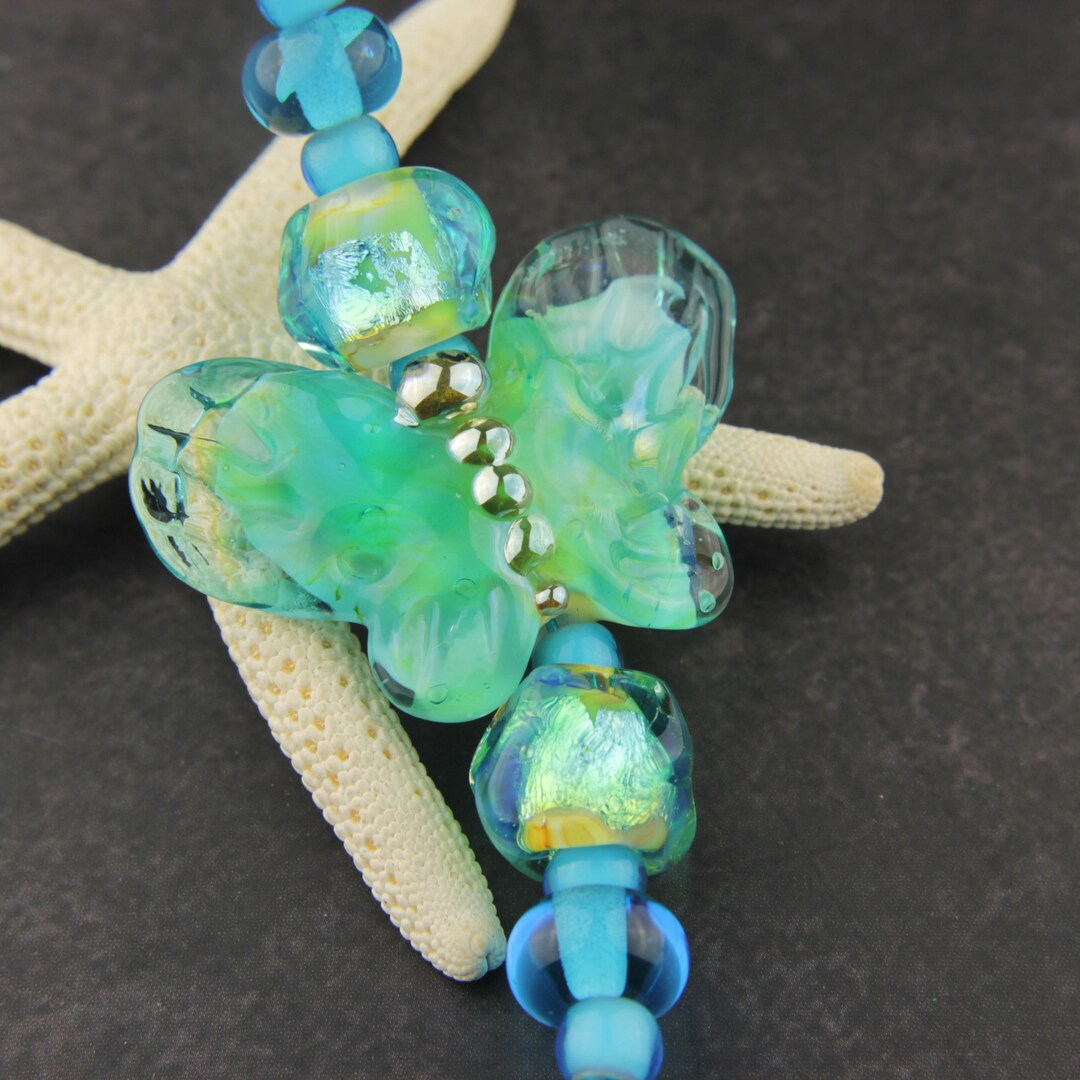 Lampwork Bead Glass Butterfly Focal, Blue, Aqua, Green, Iridescent - Etsy
