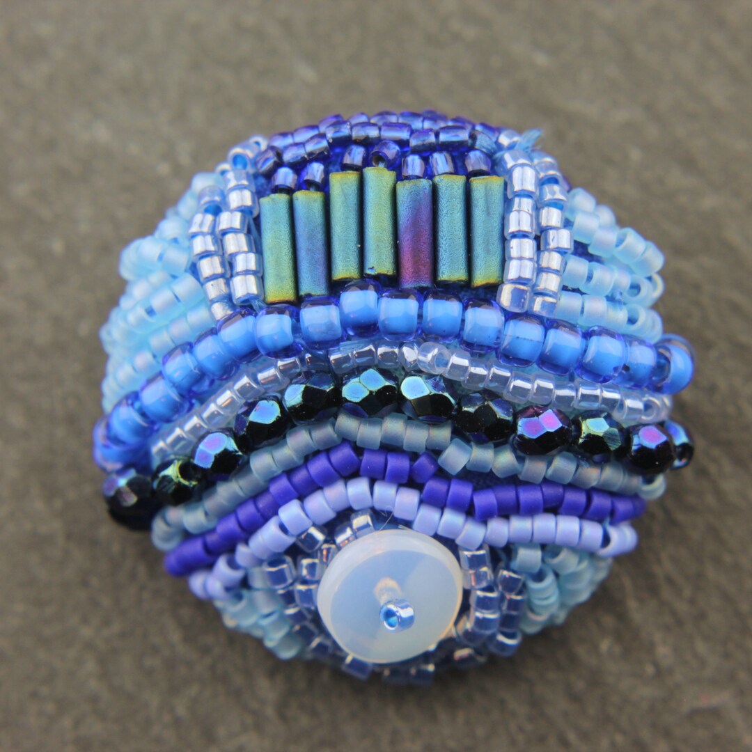 Beaded Button, Bead Embroidery, Seed Beads, Blue With Shank - Etsy