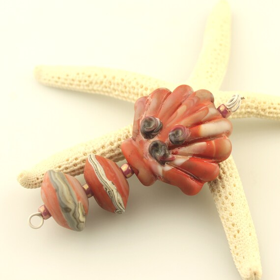 Lampwork Glass Shell Focal Bead Orange Coral Seashell | Etsy