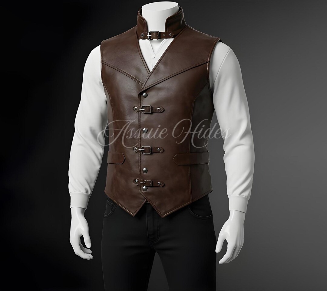 Handmade Brown Leather Cosplay Vest for Men | Custom Fit Fantasy ...