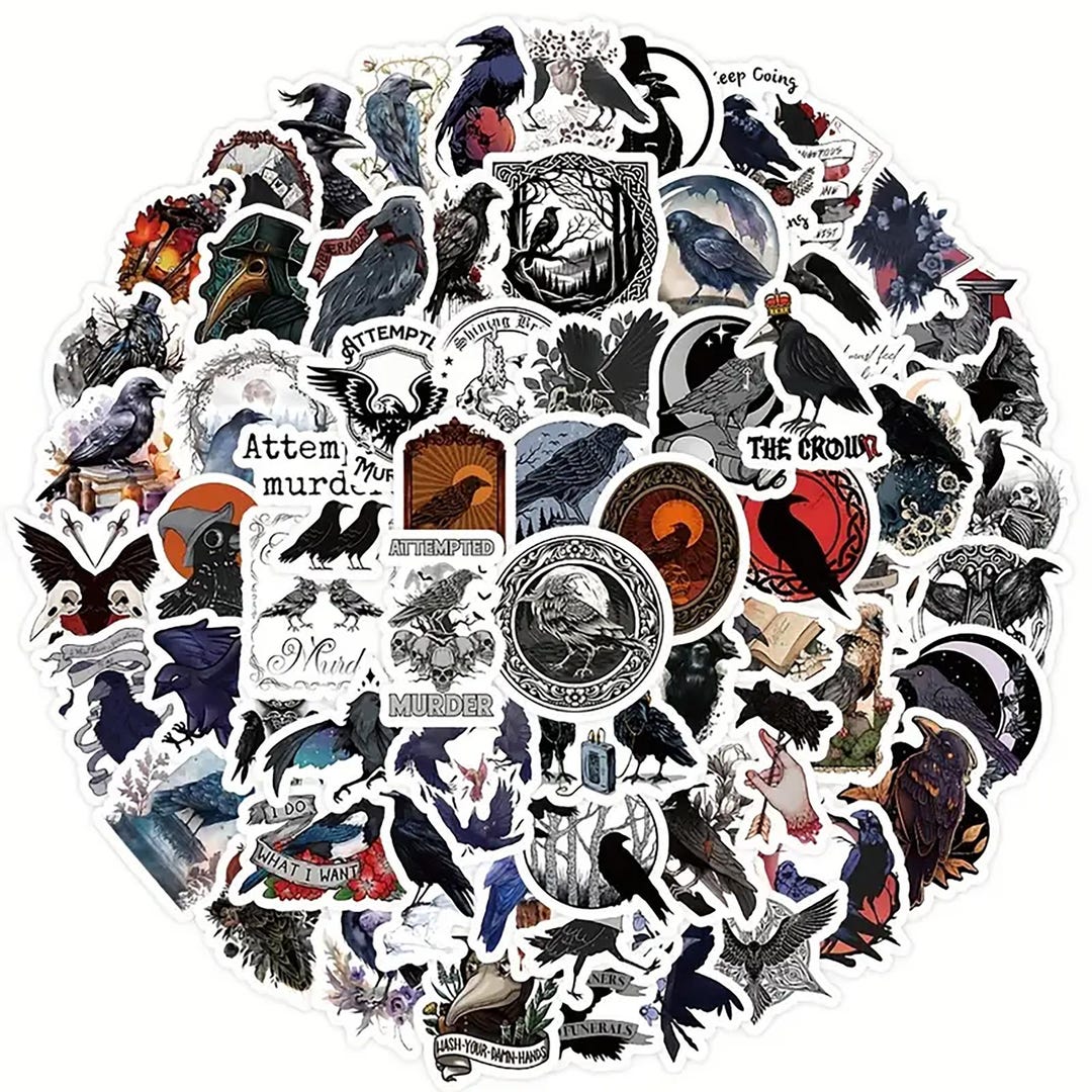100pc Black Crow Stickers Pack, Junk Journal, Scrapbooking, Magick ...