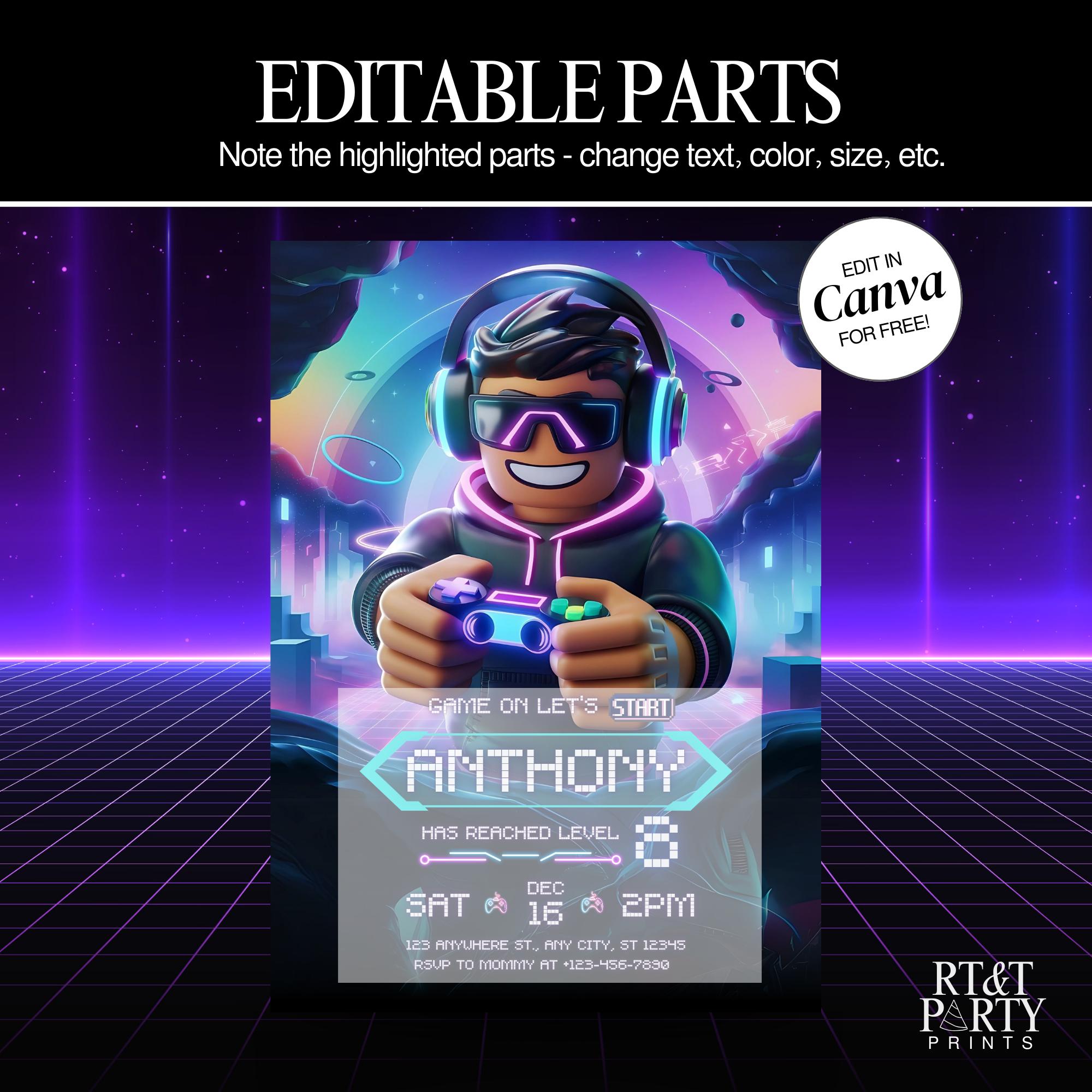 Cyberpunk Roblox Gaming Boy Birthday Digital Invitation 8th Bday Neon ...