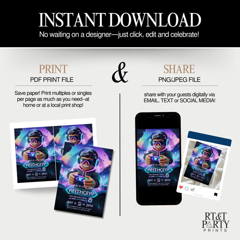 Cyberpunk Roblox Gaming Boy Birthday Digital Invitation 8th Bday Neon ...