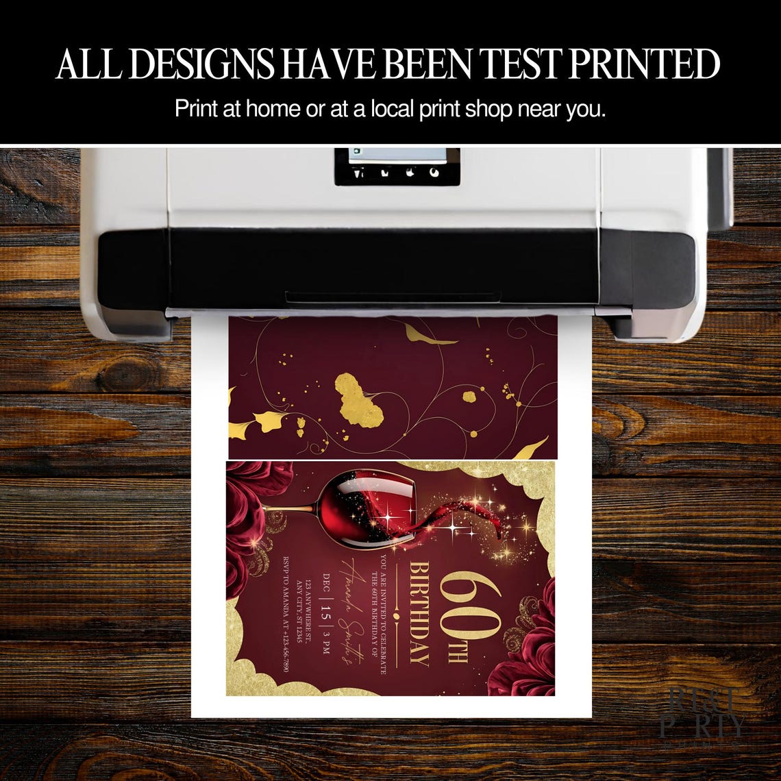 Editable 60th Birthday Invitation for Women Maroon Gold Canva Digital ...