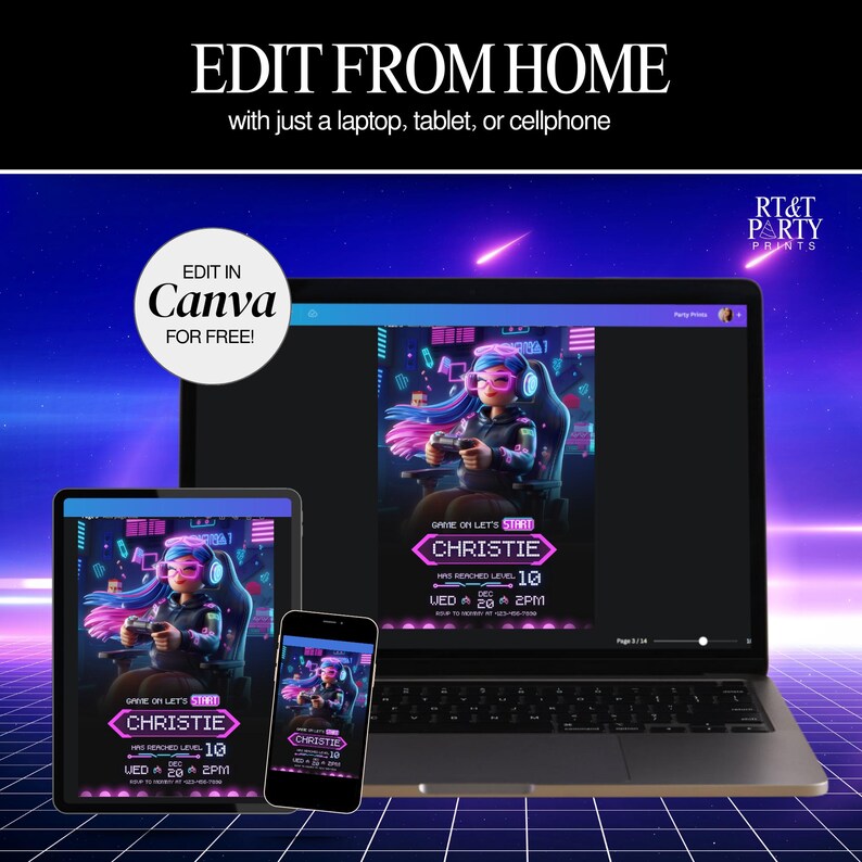 Roblox Gaming Girl Birthday Digital Invitation 10th Bday Cyberpunk ...
