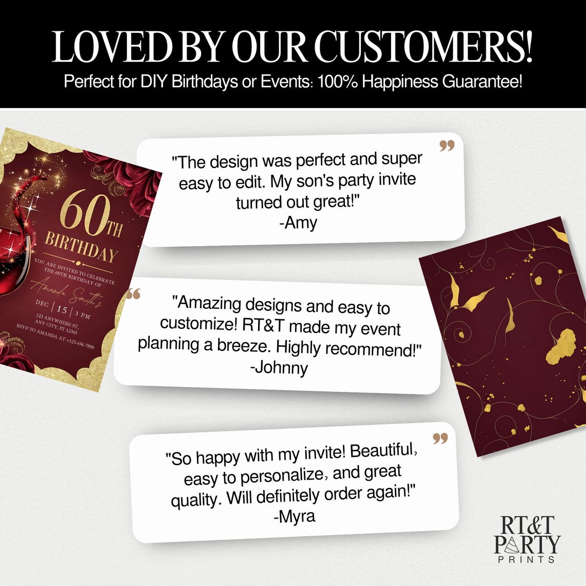 Editable 60th Birthday Invitation for Women Maroon Gold Canva Digital ...