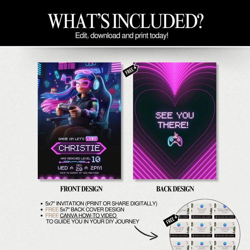 Roblox Gaming Girl Birthday Digital Invitation 10th Bday Cyberpunk ...