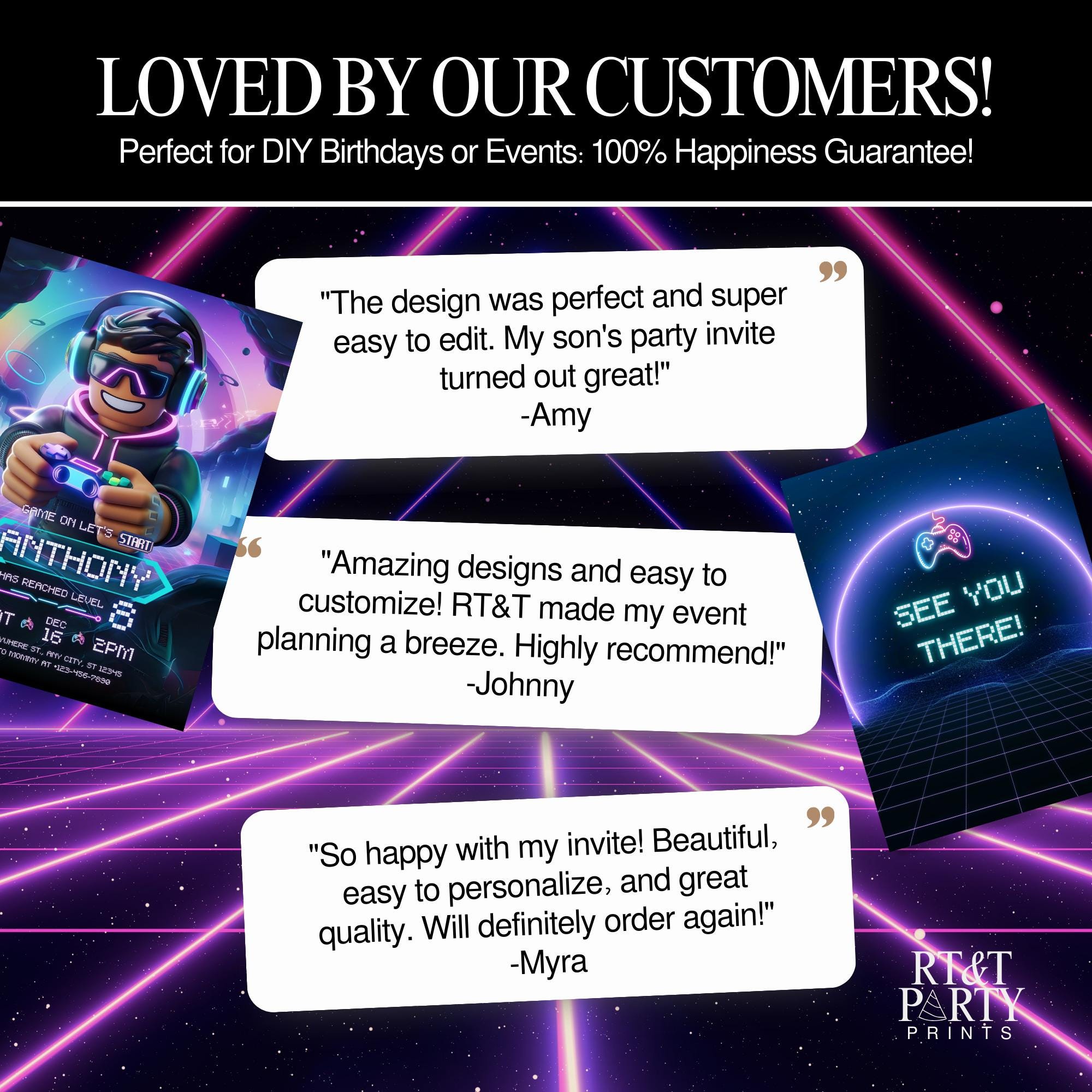 Cyberpunk Roblox Gaming Boy Birthday Digital Invitation 8th Bday Neon ...