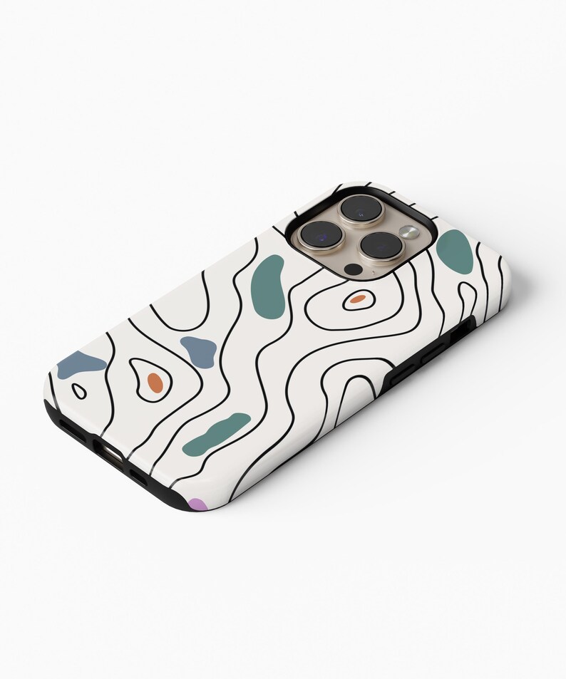 Topographic Phone Case, Minimalist Map Line Design, White Black Green ...