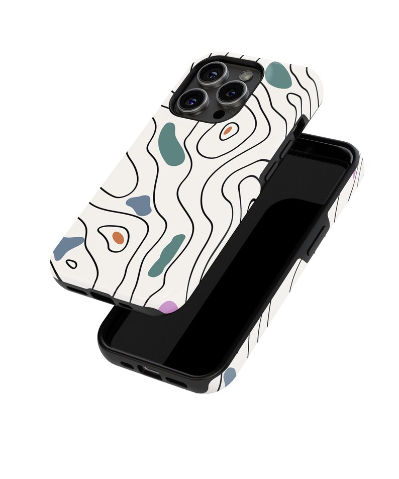 Topographic Phone Case, Minimalist Map Line Design, White Black Green ...