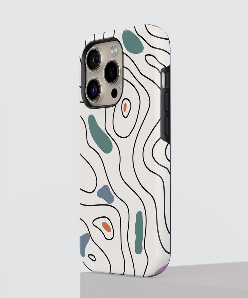 Topographic Phone Case, Minimalist Map Line Design, White Black Green ...