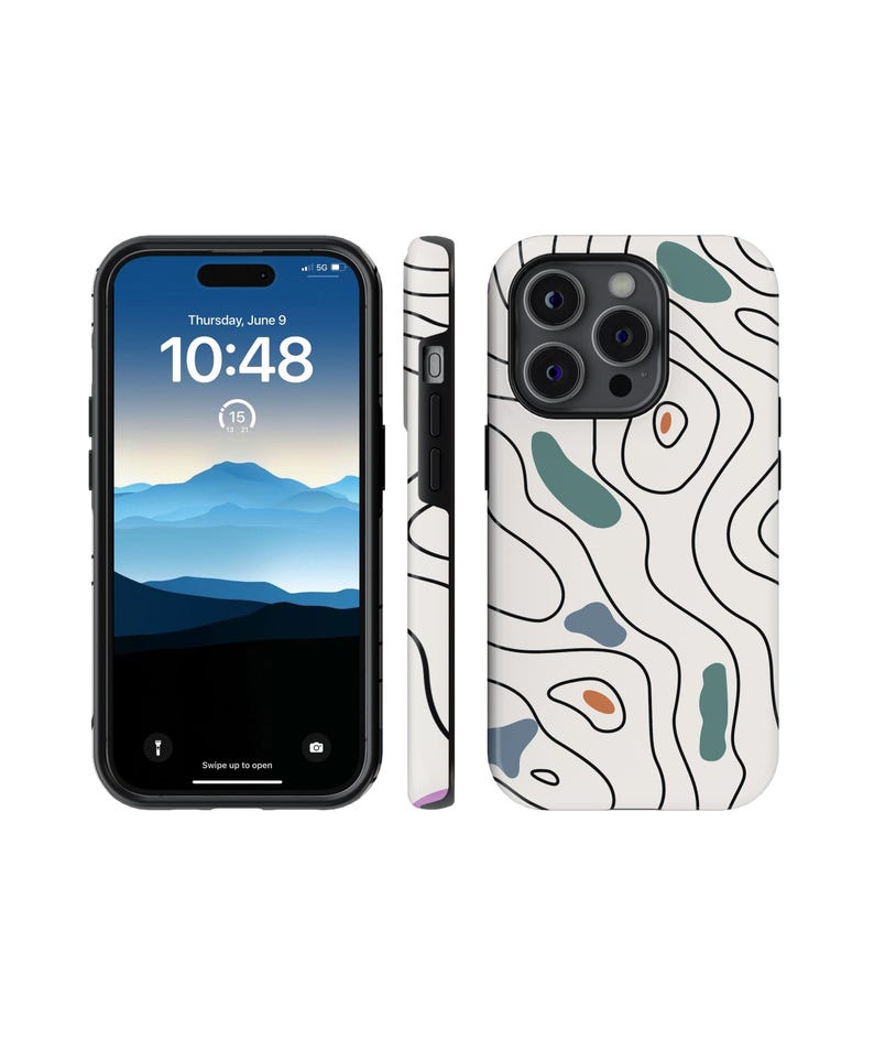 Topographic Phone Case, Minimalist Map Line Design, White Black Green ...