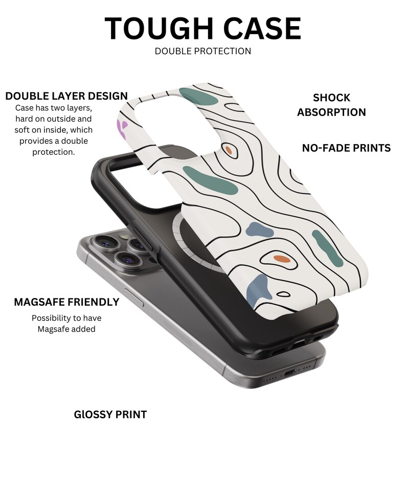 Topographic Phone Case, Minimalist Map Line Design, White Black Green ...