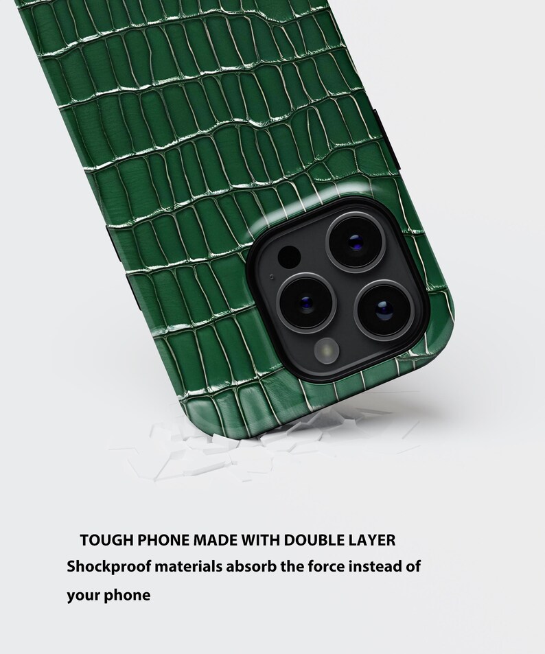 Dark Green Crocodile Texture Phone Case, Luxury Embossed Leather Look ...