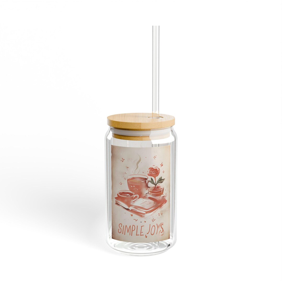 Vintage Minimalist Glass Sipper Cup With Simple Joy Written ...