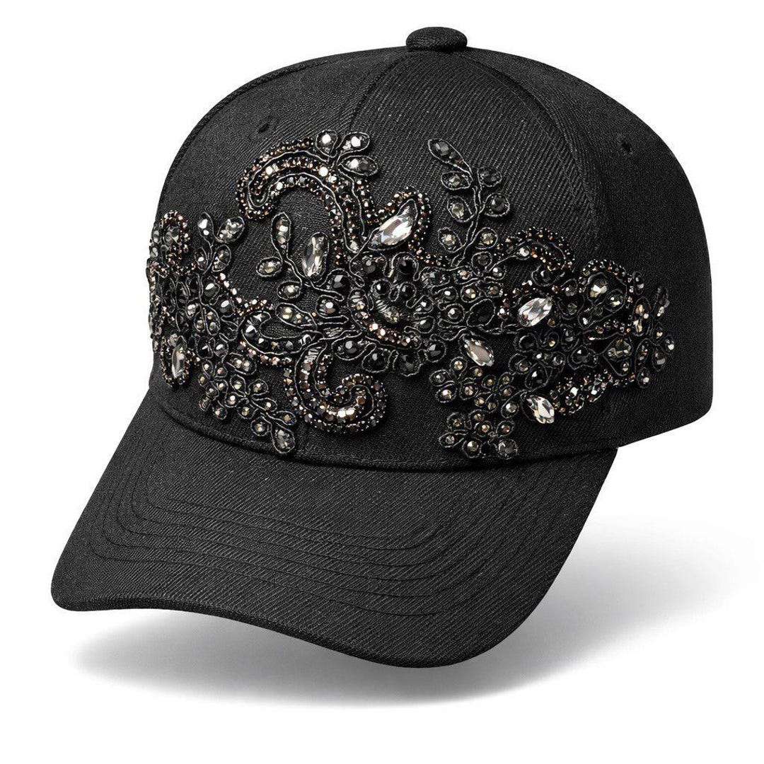 Rhinestone Baseball Cap With Lace Black Handmade Crystal Hat, Unique ...