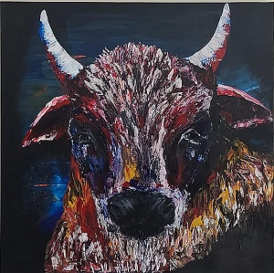 Original Texture Painting/el Diablo Bull/size 30x30x1.5 Stretched ...