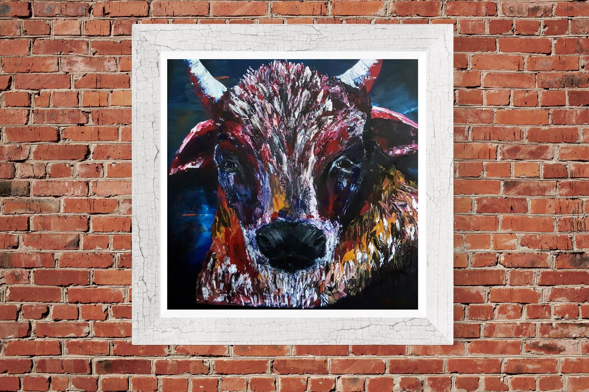 Original Texture Painting/el Diablo Bull/size 30x30x1.5 Stretched ...