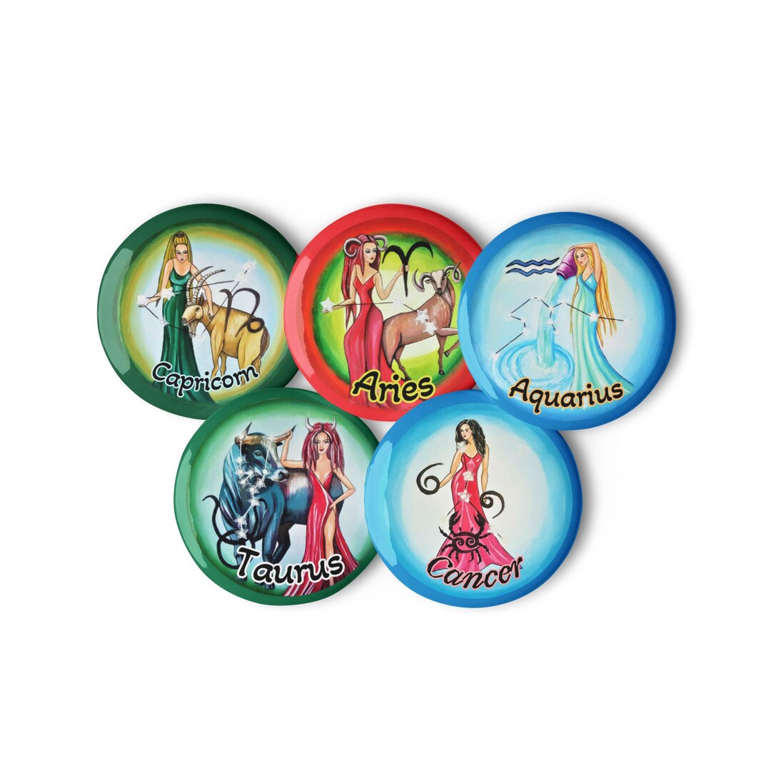 Zodiac Signs Set of Pin Buttons - Etsy