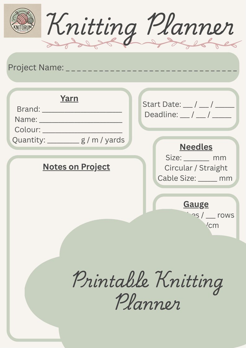 Printable Knitting Planner PDF - Etsy