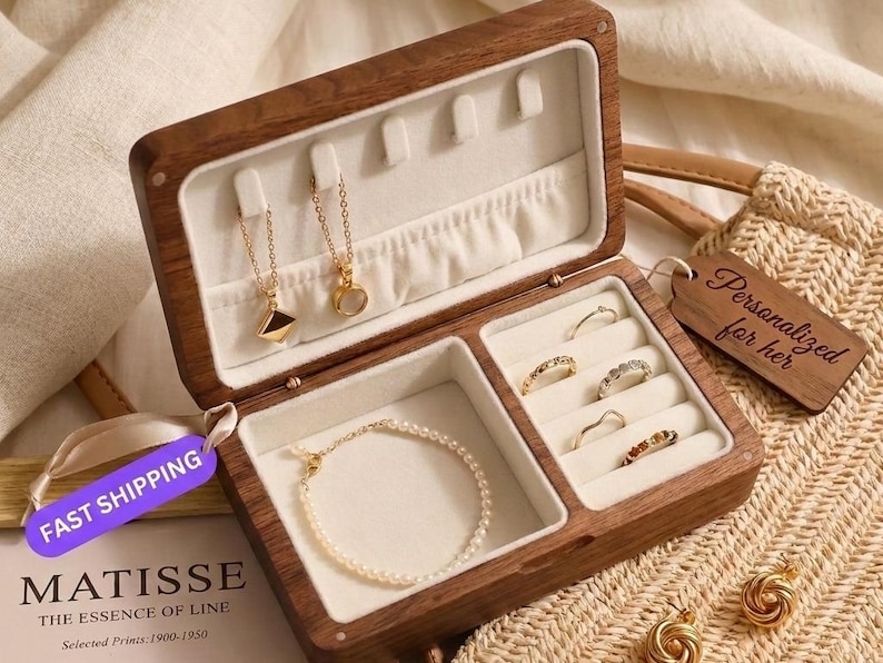 Personalised Wooden Jewelry Box With Custom Engraving , Custom Name ...