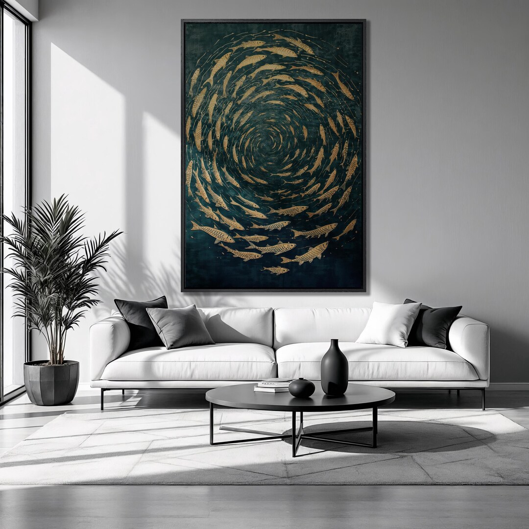 Mystical Fish Vortex Framed Canvas Print Underwater Animal Luxury ...
