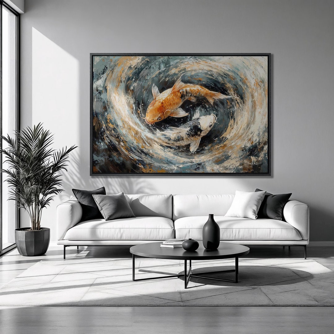 Japanese Koi Fish Framed Canvas Print Abstract Marine Life Luxury ...