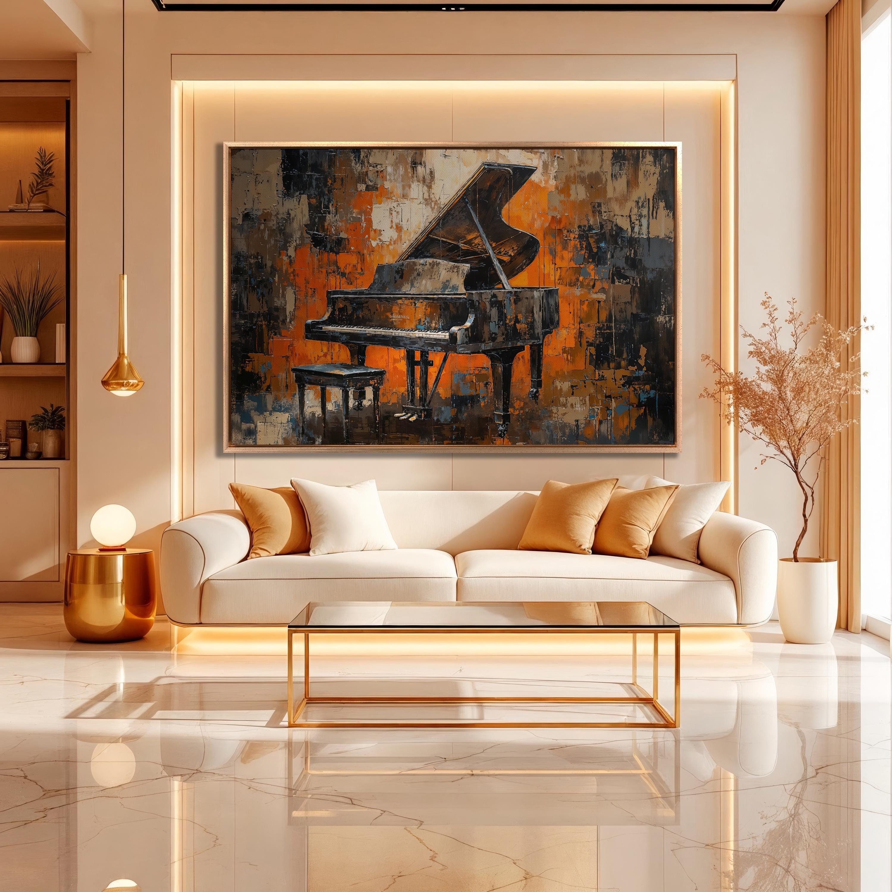 Grand Piano Framed Canvas Print Expressionism Luxury Canvas Art Music ...